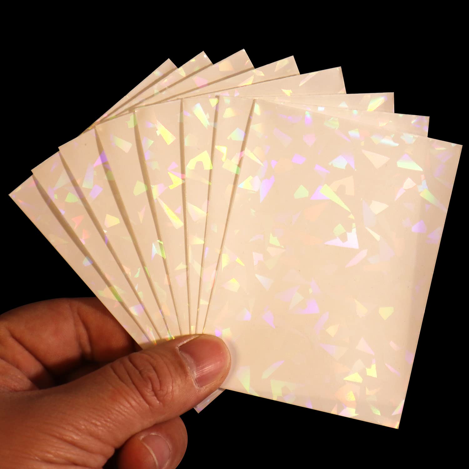 50PCS Premium GEM Laser Outer Matte Photo Holographic Card Sleeves Holo Card Cover Standard Size Shiny Foil Trading Card Sleeve Kpop Cartas Protector 66x91mm Suit Binders (White)