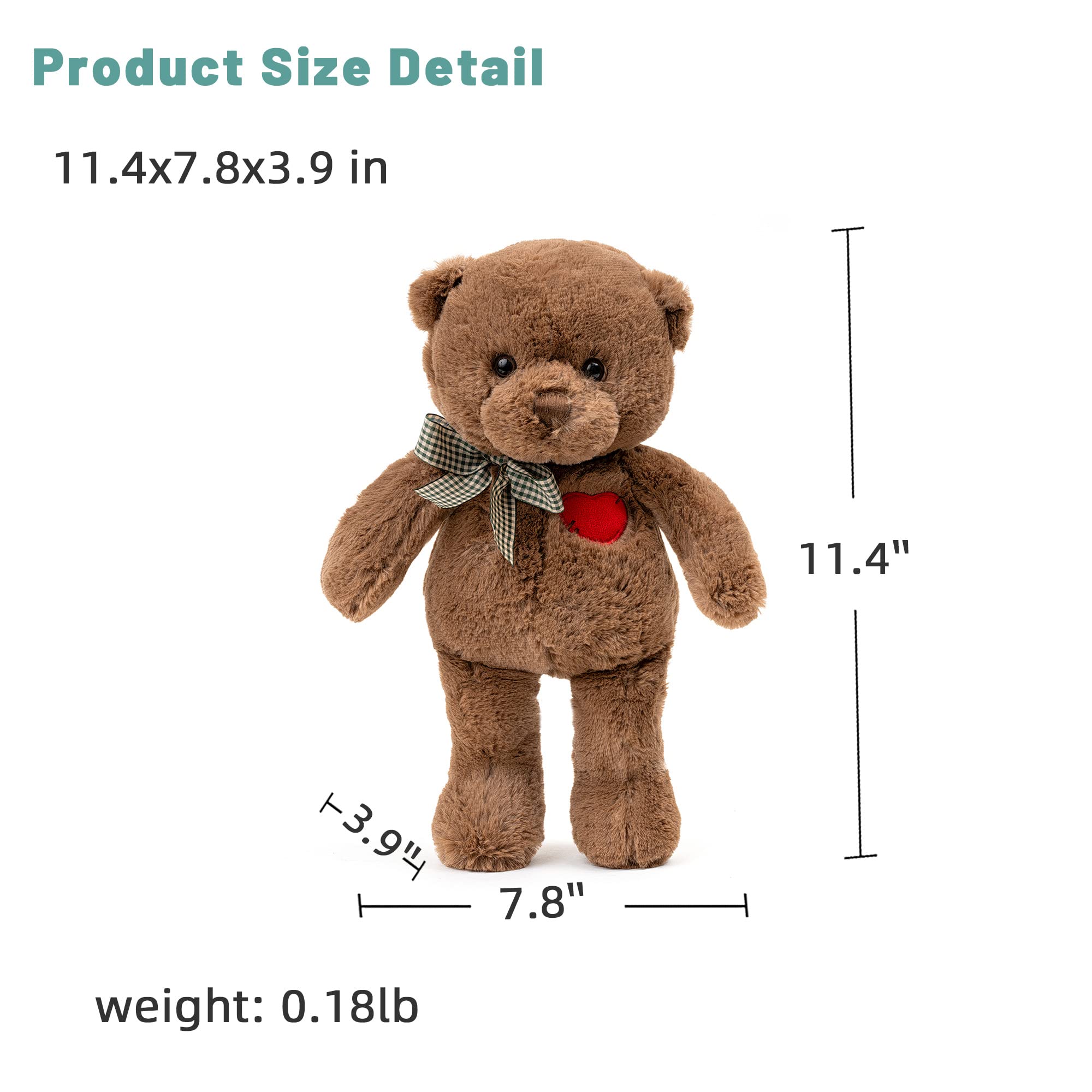 Adorlynetty 11.4β Small Teddy Bear with Heart Cute Brown Teddy Bear Stuffed Animals for Valentines Day Soft Bear Plushie Toy Stuffed Bear Plush Gifts for Girlfriend Kid