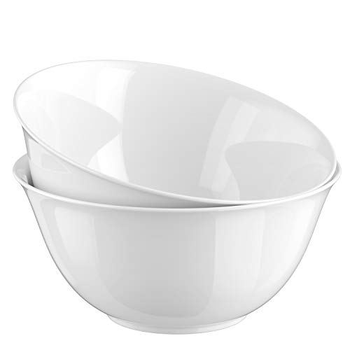 Kook Ceramic Salad Serving Bowls, Chip Resistant Ceramic, Microwave and Dishwasher Safe, White Glossy Porcelain, Bristol Collection (Serving Bowl)