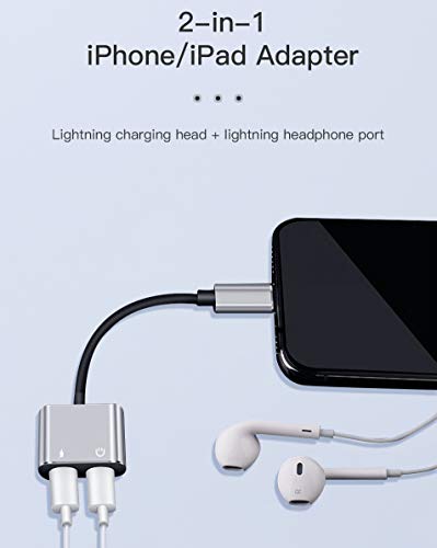 KUULAA iPhone Adapter Dual 2-1 for iPhone 7/7 Plus/ 8/8 Plus/X/XS/11 Pro Max, 2-in-1 Splitter Adapter/Cable for iPhone Audio/Headphone and Charger, Remote Control & Telephone Call Supported (Black)