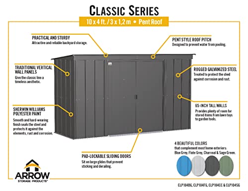 Arrow Shed Classic 10' x 4' Outdoor Padlockable Steel Storage Shed Building
