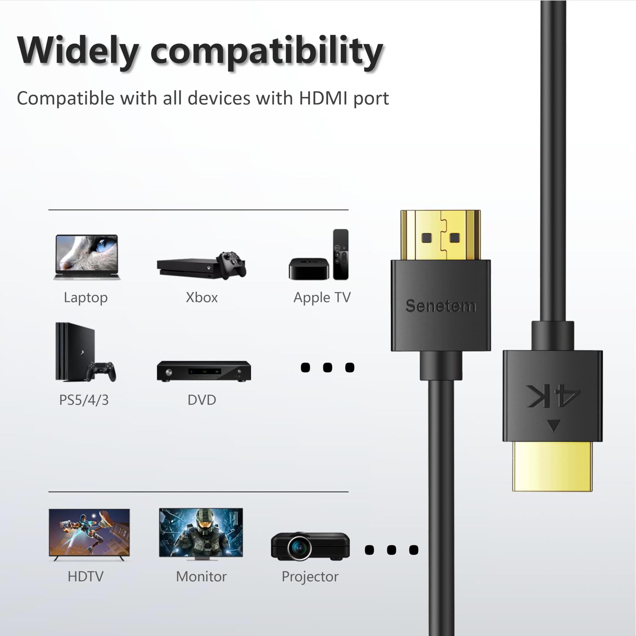 4K Slim HDMI Cable 1.6 ft, High Speed (4K@60Hz, 18Gbps), HDMI 2.0 Cord, Thin HDMI Cable, Low-Profile Gold-Plated Connectors - 4K, 2K, HDR, ARC, 3D, for Gaming Monitor, TV, X-Box, PS5/4/3 (1.6 Feet)