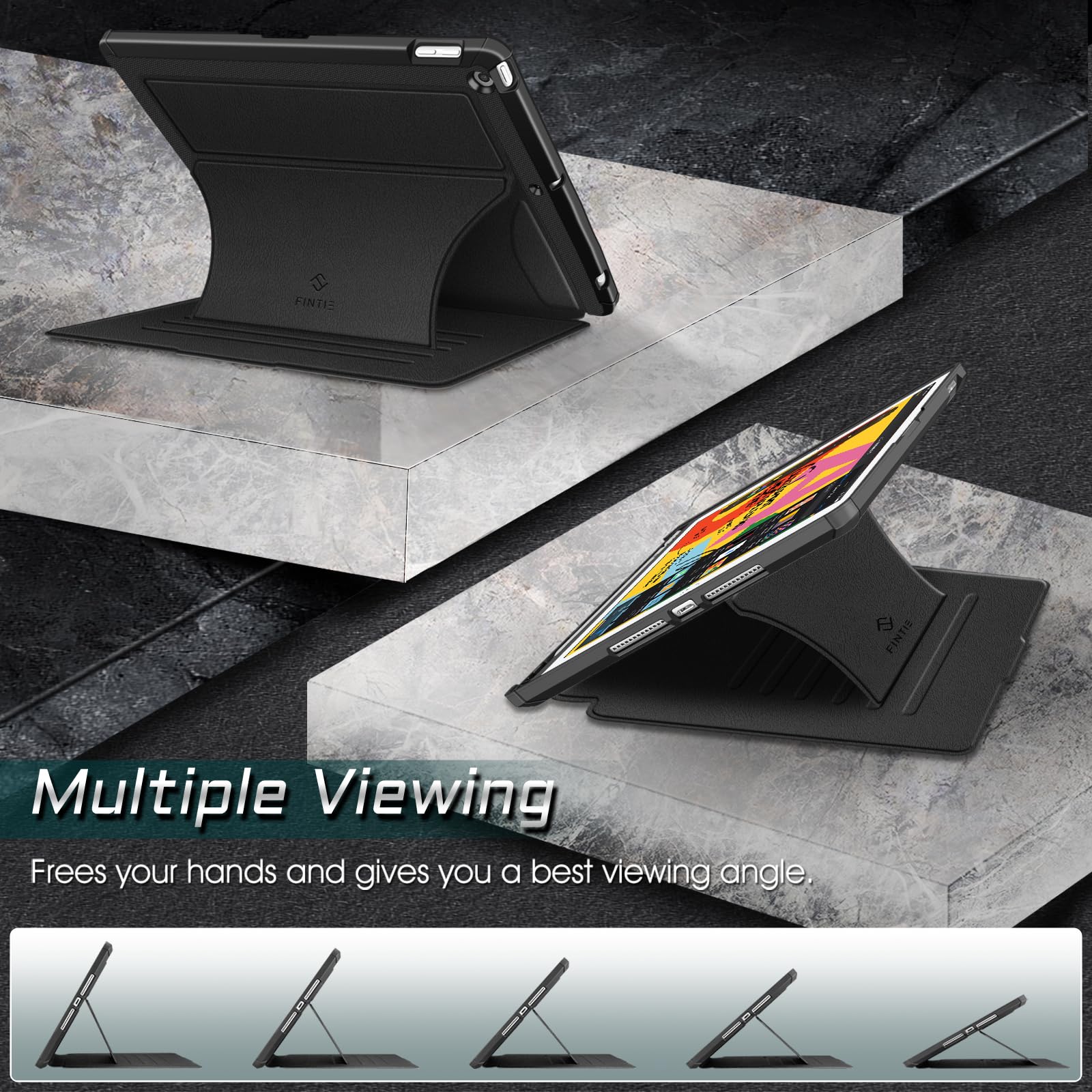 Fintie Magnetic Stand Case for iPad 9th / 8th / 7th Generation (2021/2020/2019) 10.2 Inch, [Multiple Secure Angles] Shockproof Rugged Soft TPU Back Cover, Auto Sleep Wake, Black