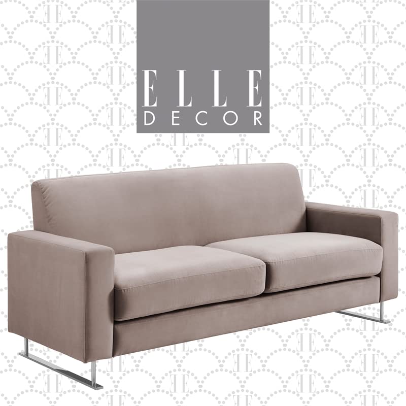 Elle Decor Baylie Mid-Century Modern Sofa with Chrome Sleigh Legs, Accent Living Room Couch with Plush Upholstery, Easy to Assemble, 80", French Taupe Velvet