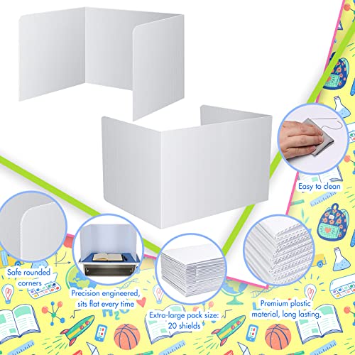 20Pcs 14 x 17.5 x 14 Inch Plastic Privacy Boards for Student Desks Boards Durable and Waterproof Folders Shields Test Desk Dividers Classroom Privacy Boards for School Study Teacher Supplies(White)