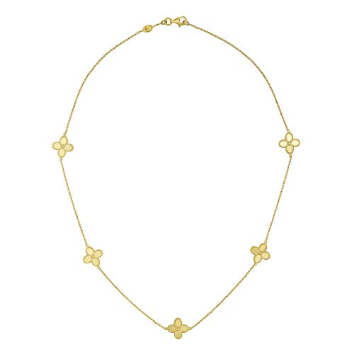 14k Italian Yellow Gold Four Leaf Clover Flower Station Necklace, 18 inches