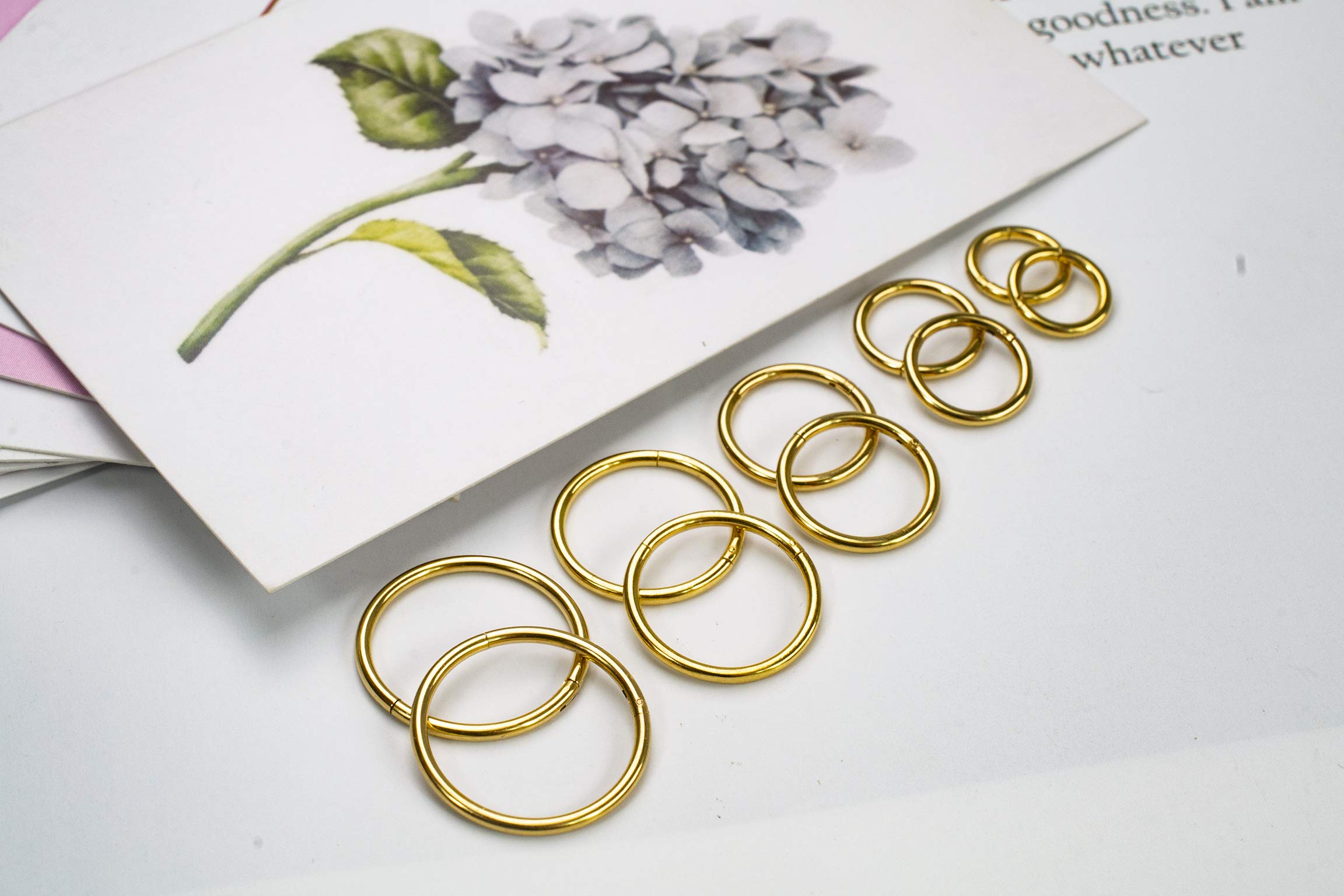 16G Surgical Steel Hinged Clicker Segment Nose Rings Hoop Helix Cartilage Daith Tragus Sleeper Earrings Body Piercing for women (16G - Gold - (6mm-14mm) - 10Pcs)