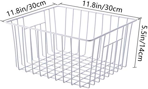 iPEGTOP Refrigerator Chest Freezer Baskets, Large Household Wire Storage Basket Bins Organizer with Handles for Kitchen, Pantry, Freezer, Cabinet, Closets, Pearl White, Set of 4