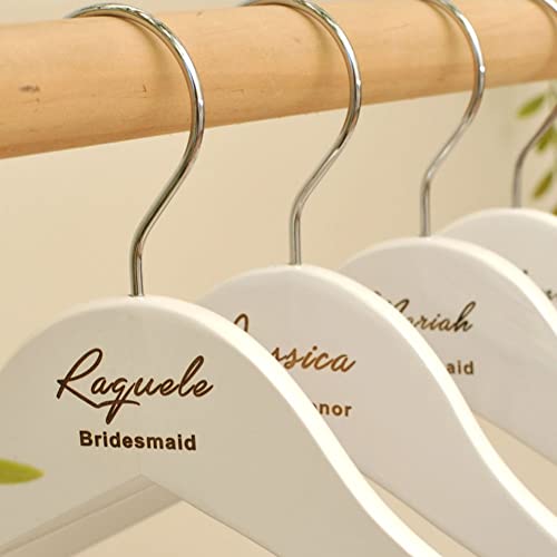 Clibeslty Personalized Bride Hanger,Engraved Bridesmaid Hanger,Name Engraved Wood Hanger Bridal Party Wedding Gifts(White)