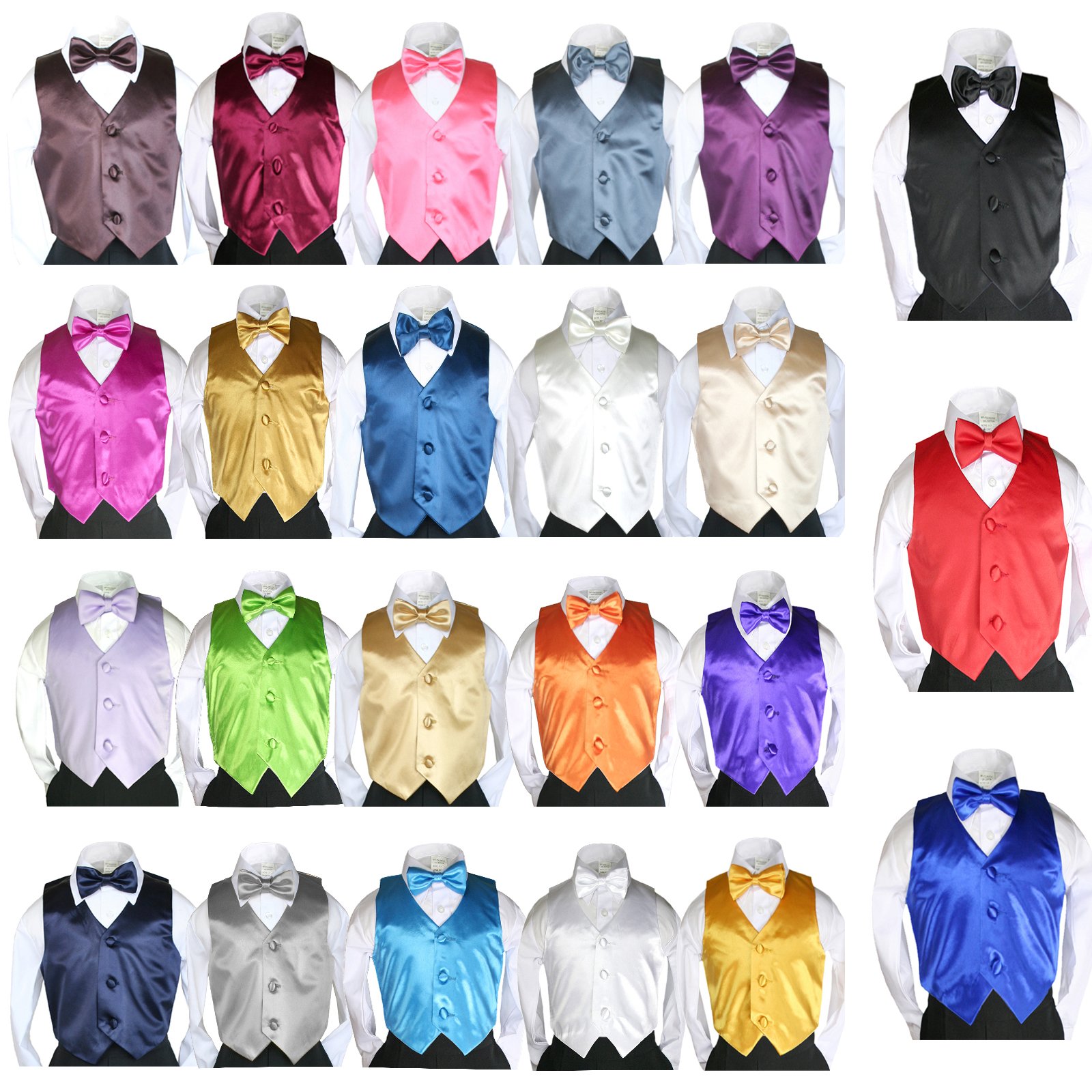 4pc Formal Baby Teens Boy Champagne Vest Bow Tie Black Pants Suit S-14 (2T)