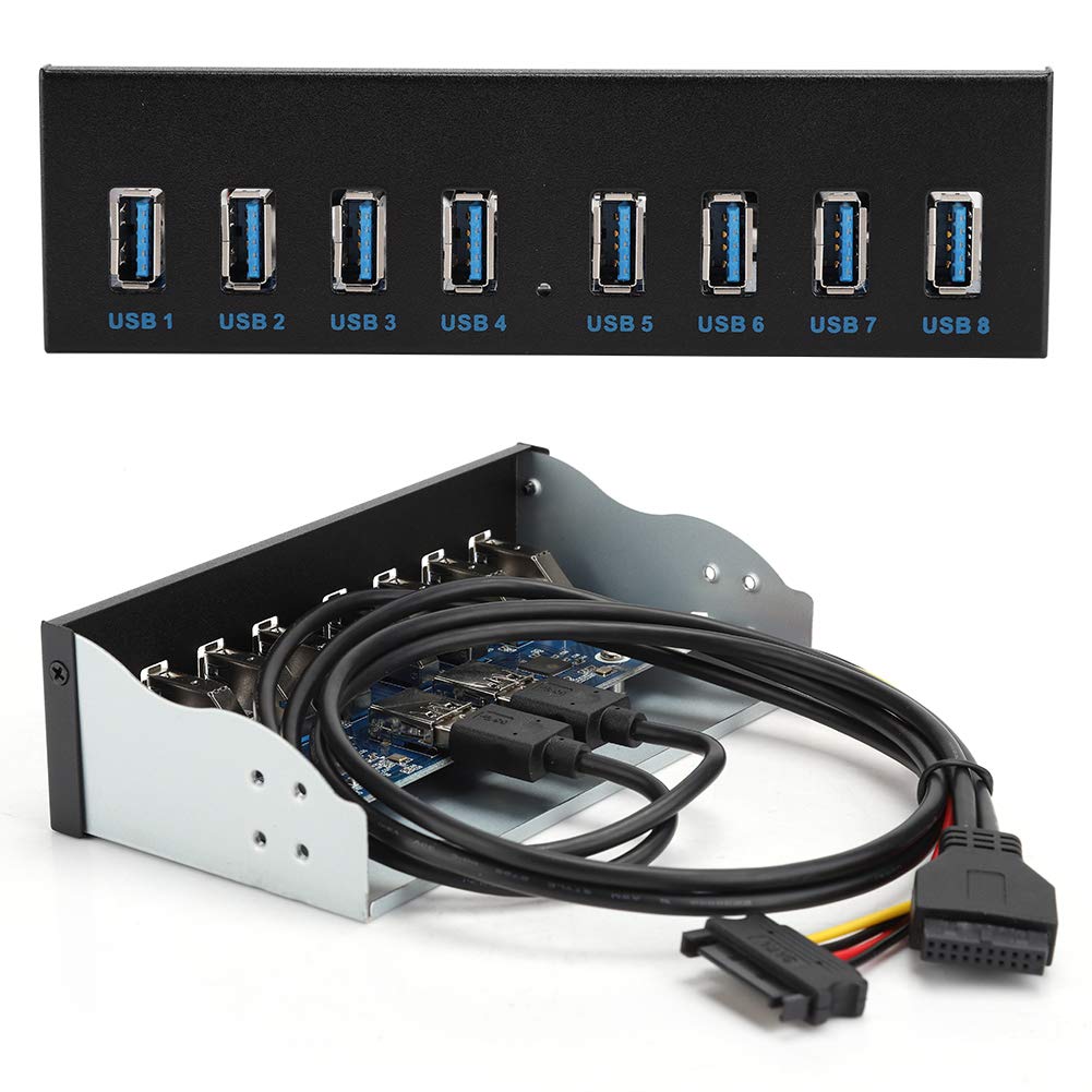 ASHATA USB Front Panel,USB3.0 19PIN 8 Ports Hub Optical Drive Extension Front Panel Adapter for PC Computer