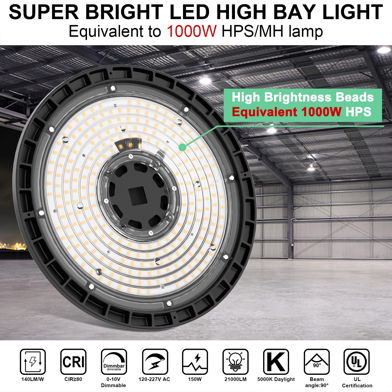 150W UFO LED High Bay Light with Motion Sensor 5000K Garage Light Ceiling Light with Remote Control 3 Modes 21000LM Shop Lights Super Bright with 5' Cable High Bay LED Lighting for Warehouse Workshop