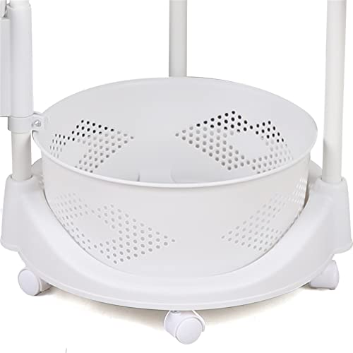 AKaSping 5 Layer Kitchen Storage Rack 360° Rotating Storage Shelf White Carbon Steel Household Floor-Standing Movable Storage Rack for Vegetable Fruit Snack