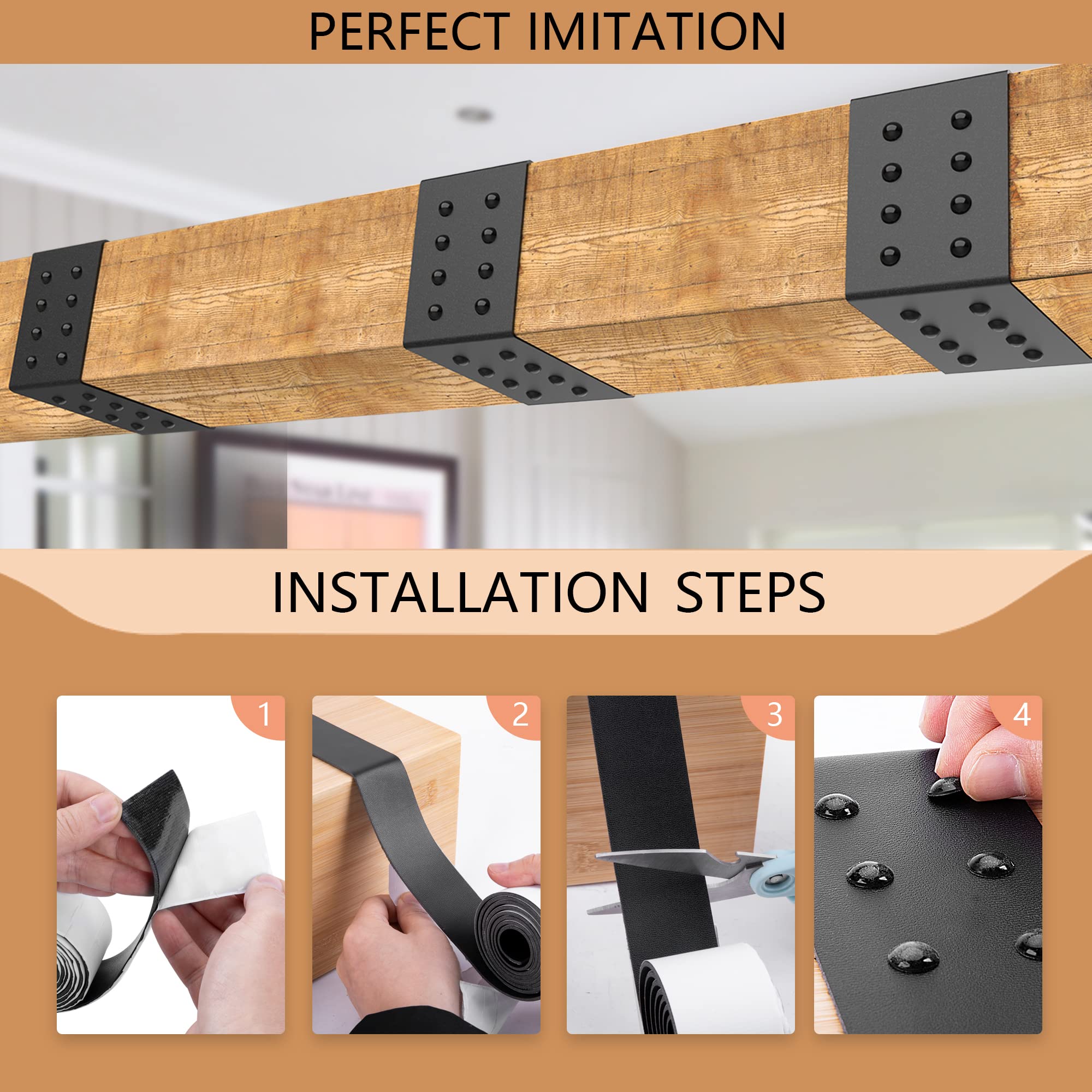 5ft Faux Wood Beam Strap，Flexible Beams Gap Hiding Strap, Wood Beams Metal Look Strap，Architectural Products for Faux Wood Beams,Ceiling Beam and Cabin Shutters Accessories (2.36"Width)