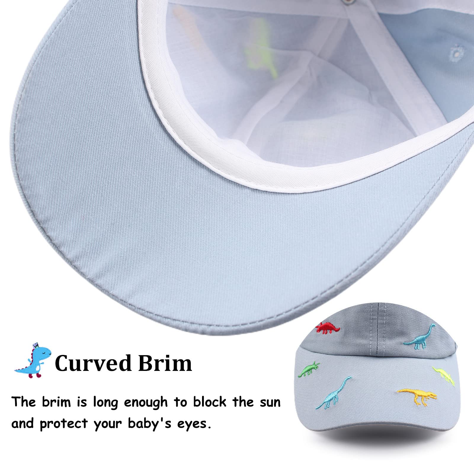Bamery Toddler Baseball Hat for Boys&Girls Baby Baseball Cap Embroidery Dinosaur Kids Hat for 2-6T (Dinosaur Sky Blue, 2-6T)