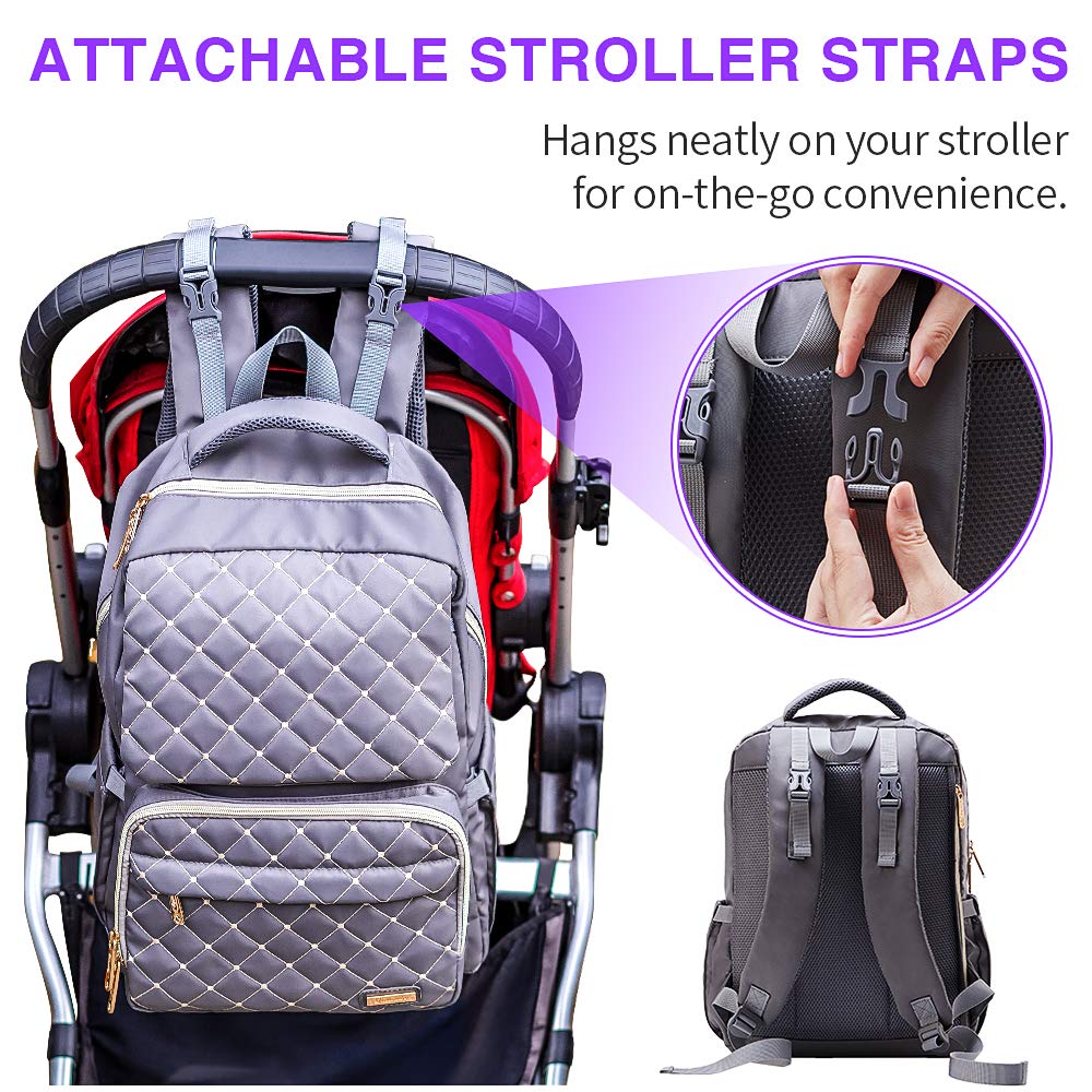 Bamomby Diaper Bag Backpack, Multi-Function Travel Backpack Bags,Registry Baby Shower Gifts (Gray)