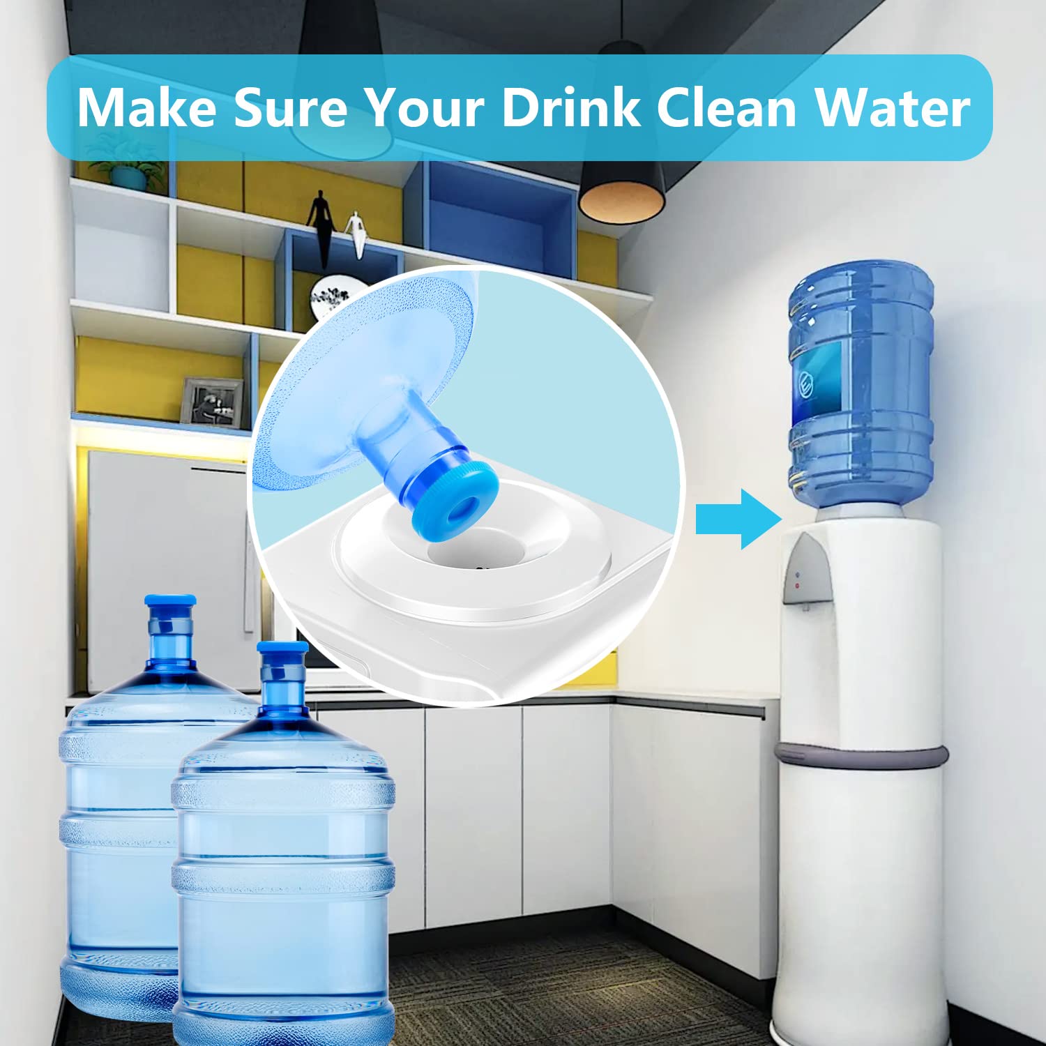5 Gallon Water Jug Cap Reusable - Water Bottle Caps Fits 55mm Bottles,Silicone Non-Spill Lids for Anti-Splash,Pack of 6