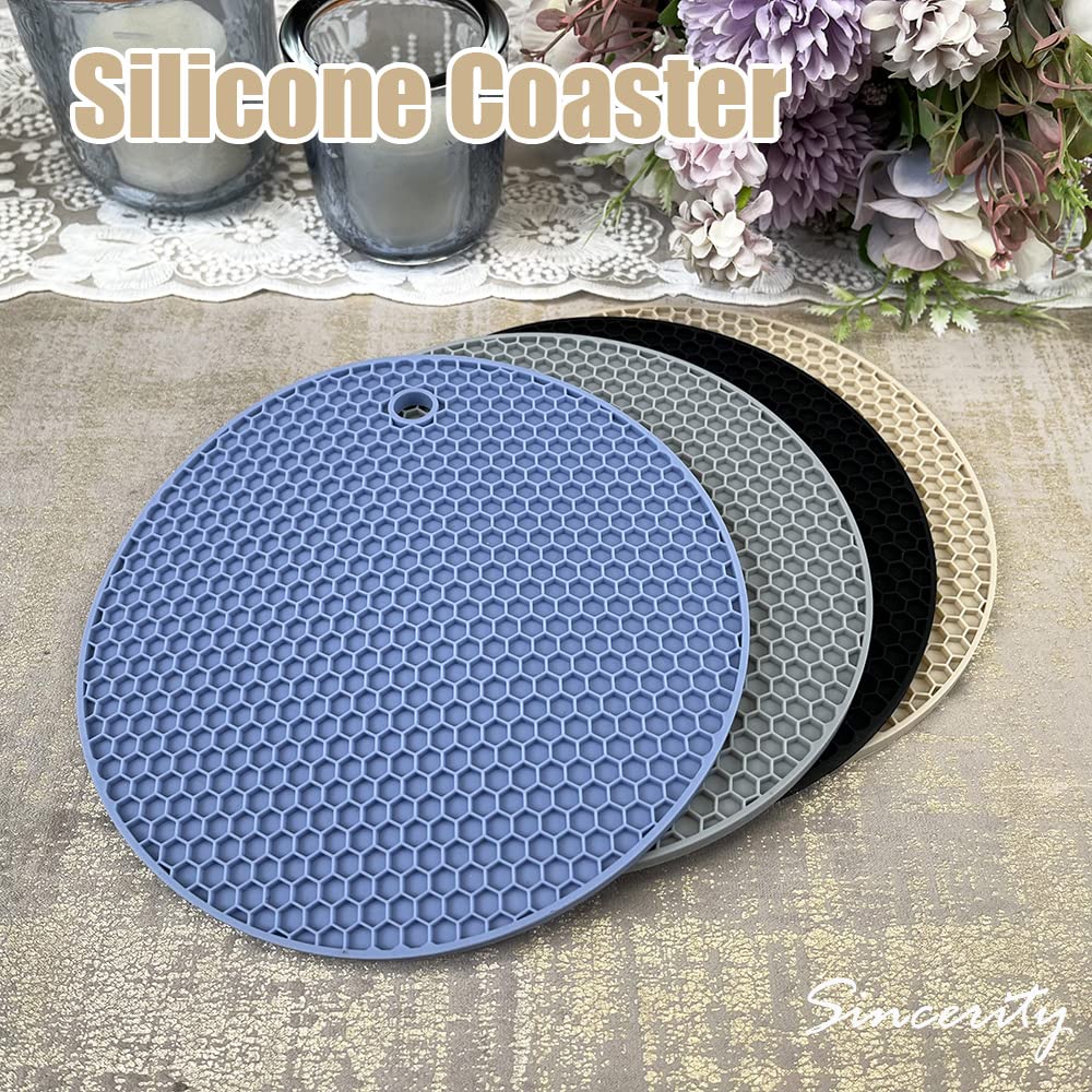 4 Pieces Silicone Trivet Mats, Hot Pot Holders, Kitchen Tools, Heat Resistant Non Slip Durable Pads for Hot Dishes Bowls, Jar Opener, Easy to Wash and Dry Hot Pan Cushions (Beige)