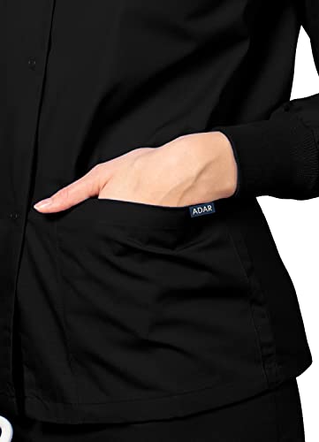 Adar Universal Scrubs for Women - Round Neck Warm-Up Scrub Jacket - 602 - Black - M