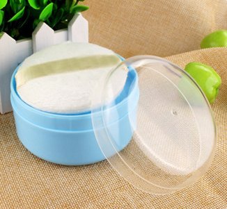 Baby After-Bath Powder Puff Container Jars Empty Refillable Plastic Soft Face Body Powder Box with Sifter Portable Baby Care Kit Case Cosmestic Makeup Dispensor (Blue)
