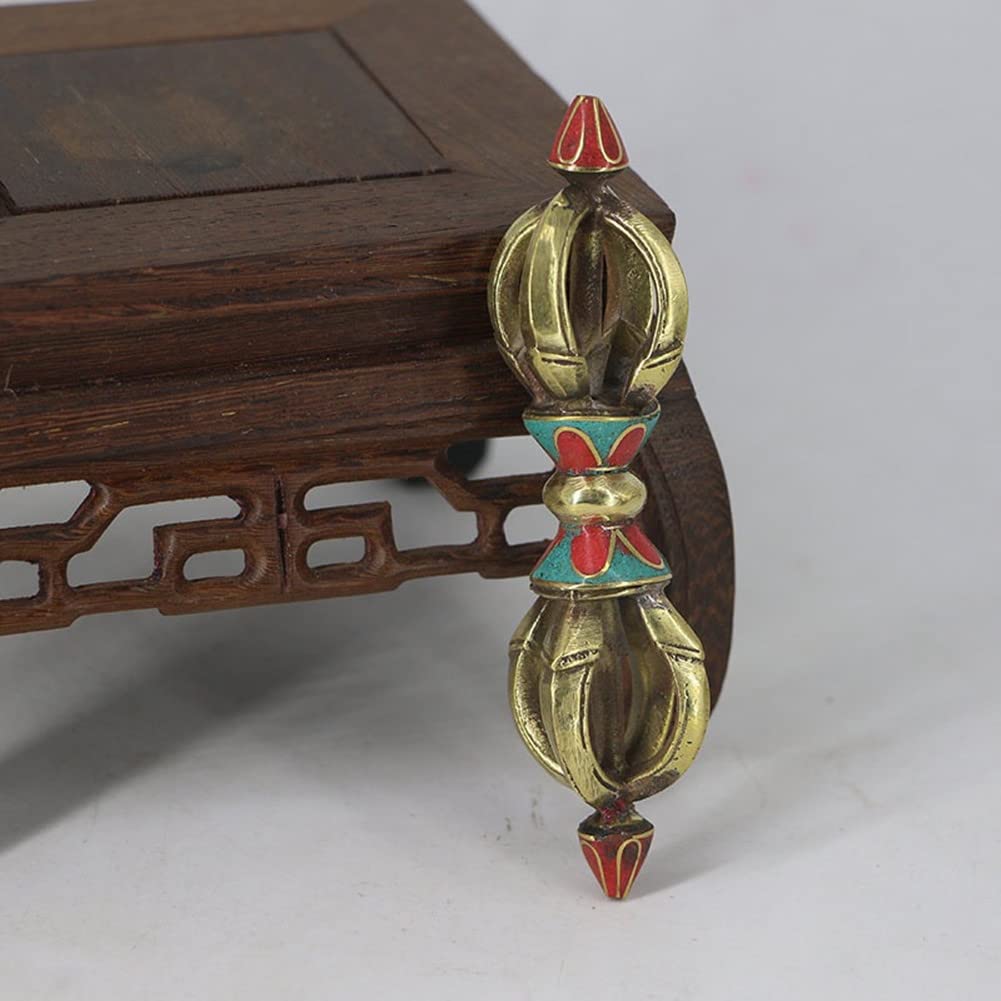 4.5" Tibetan Buddhist Dorje Vajra Pestle, 100% Handmade in Nepal Brass Five Shares Buddhism Amulet,Tantric Energy Device,for Prayer Meditation Yoga (red)