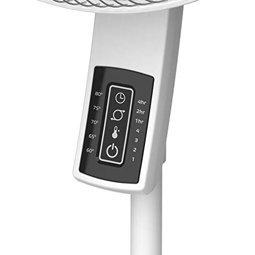 Lasko S16614 Oscillating 16″ Adjustable Pedestal Stand Fan with Timer, Thermostat and Remote for Indoor, Bedroom, Living Room, Home Office & College Dorm Use, 16 Inch, White