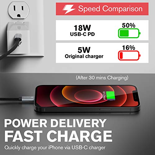 VENA USB C to Lightning Cable - 6 Inch, (Apple MFI Certified) 18W Fast Charge Power Delivery Nylon Braided Apple Charger Compatible with iPhone 13 12/12 Mini/12 Pro/11 Pro Max/X/XS/XR/iPad Air