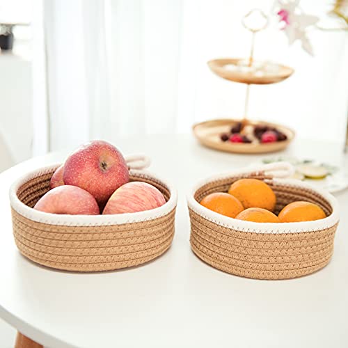 LLixinJu Small Basket Small Baskets for Organizing Small Rope Basket Small Woven Basket Set of 2 Key Basket Round Mini Storage Bins for Bathroom Desk Organizer Gifts, XS Brown