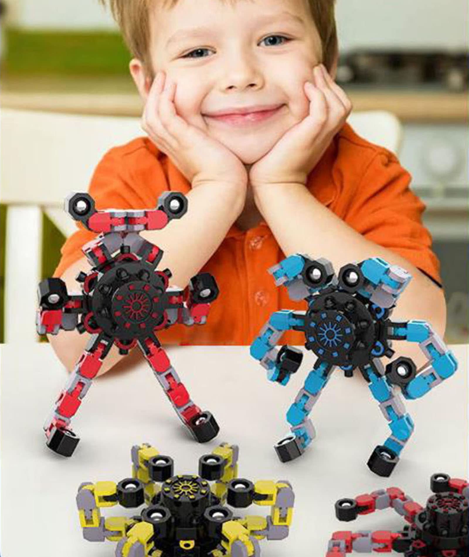 4PCS Fidget Spinners Kids Gyro Deformation Robot Transformable Fingertip Spinners Stress Reduction Toys Adults DIY Deformed Mechanical Spiral Fingers