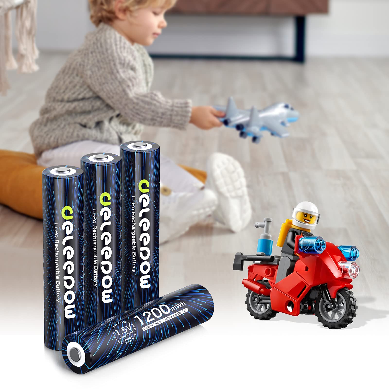 Deleepow Rechargeable AAA Batteries 1.5V 1200mWh Lithium AAA Batteries Triple A Batteries with 1.5H Fast LCD Charger, 1500 Cycles, 4-Pack