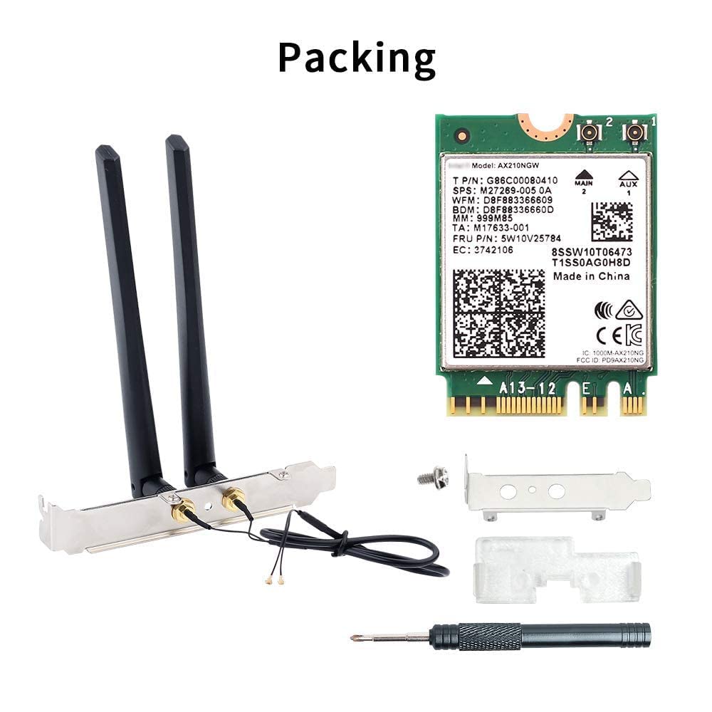 AX210 WiFi 6E WiFi Card M.2 NGFF Mini Desktop kit Adapter 6GHz BT5.2 Wireless 802.11ax 5400Mbps 2.4Ghz 5Ghz Support OFDMA MU-MIMO AX210NGW Gigabit Network Card