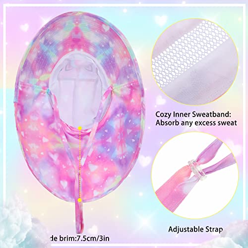 2 Pcs Sun Hat for Girls Unicorn Bucket Summer Hat Kids UV Protection Beach Hat Adjustable Strap Neck Flap Ponytail Cap for Kids 4β12 Years