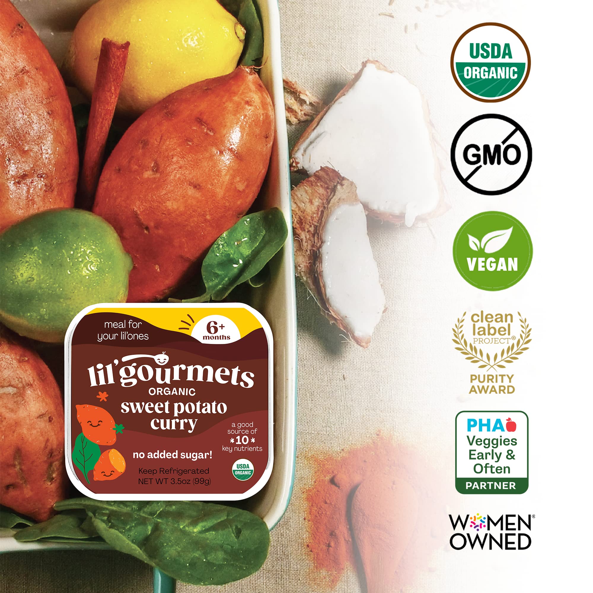 lil’gourmets Organic & Fresh Veggie-Rich Baby Food, Clean Label Project Purity Award Winner, For 6+ Months, 3.5oz Cups (Variety Pack of 18))
