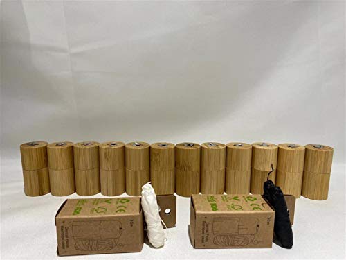 Dental Floss threaders 12PCS Biodegradable bamboo charcoal dental floss with refillable bamboo container | Free refill | Natural candle wax | 30M x 12| Corn and charcoal floss, | Environmental protect