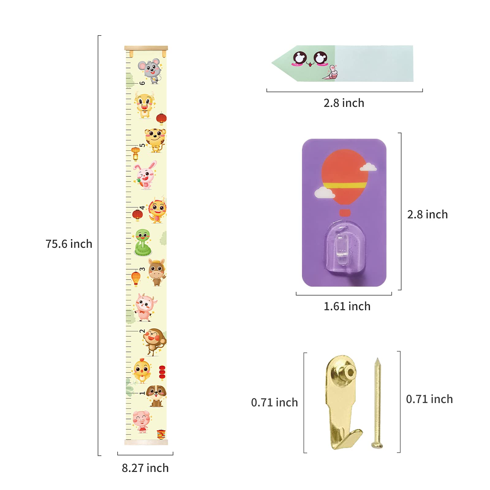 by Unbranded Growth Chart for Kids,Upgrade Removable Baby Growth Chart for Wall with Marker Stickers,Hooks,Canvas Height Measuring Rulers for Boys Girls (Dinosaur)