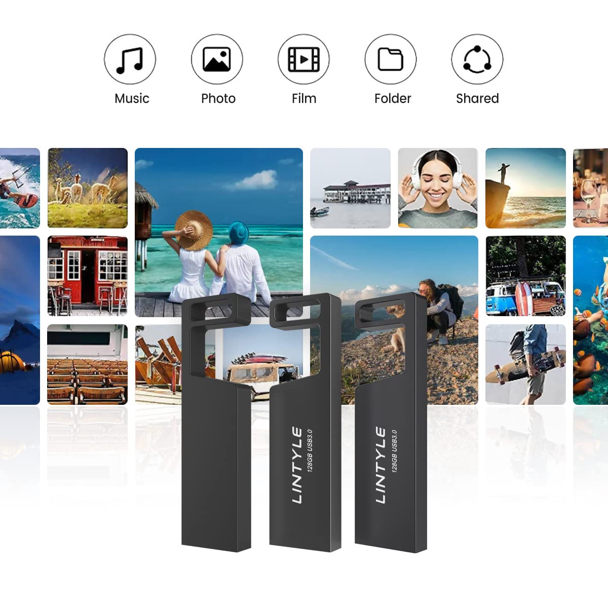 128GB Flash Drive, LINTYLE 128GB USB Drive Ultra High Speed USB 3.0 Thumb Drive Metal Flash Drive 128GB 3.0 for PC Laptop, Black