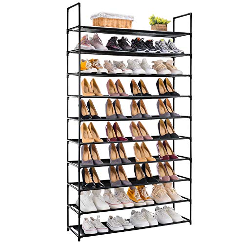 Apicizon 10 Tiers Shoe Rack, 50 Pairs Shoe Storage Organizer, Non-Woven Fabric Metal Shoe Shelf Tower, Shoe Rack Organizer for Closet/Entryway/Garage, Black