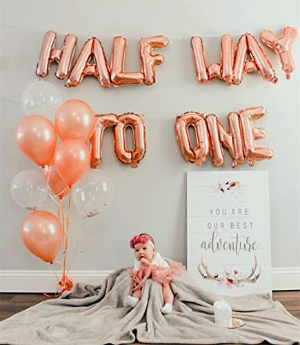JeVenis 15 PCS Half Way To One Banner Half Way To One Rose Gold Balloons Decorations for Girl 1/2 Birthday Decorations