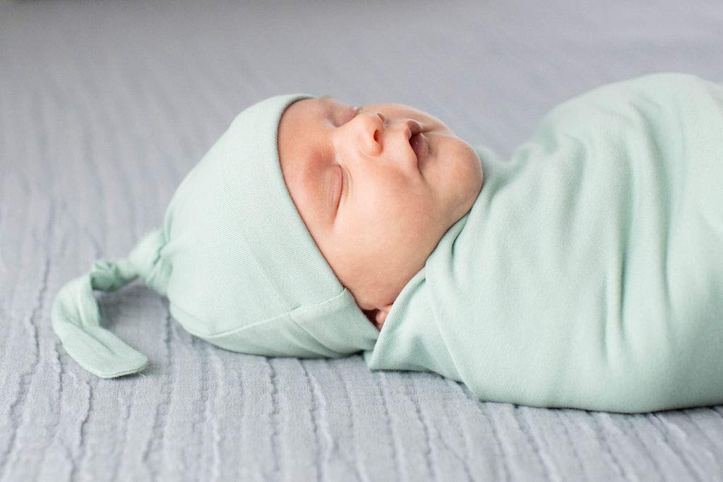 Baby Be Mine Newborn Baby Swaddle Blanket with Matching Knotted Hat (Sage)