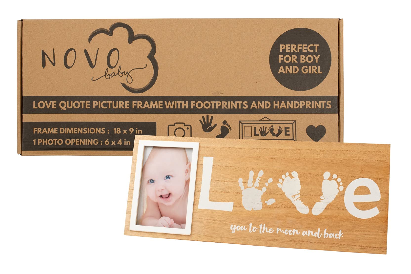 Baby Footprint & Handprint Photo Frame Kit | Capture Unforgettable Moments! Includes White Paint and Paint Tray | Newborn Keepsake Frame | Hand & Foot Impression (17 x 7 Inches