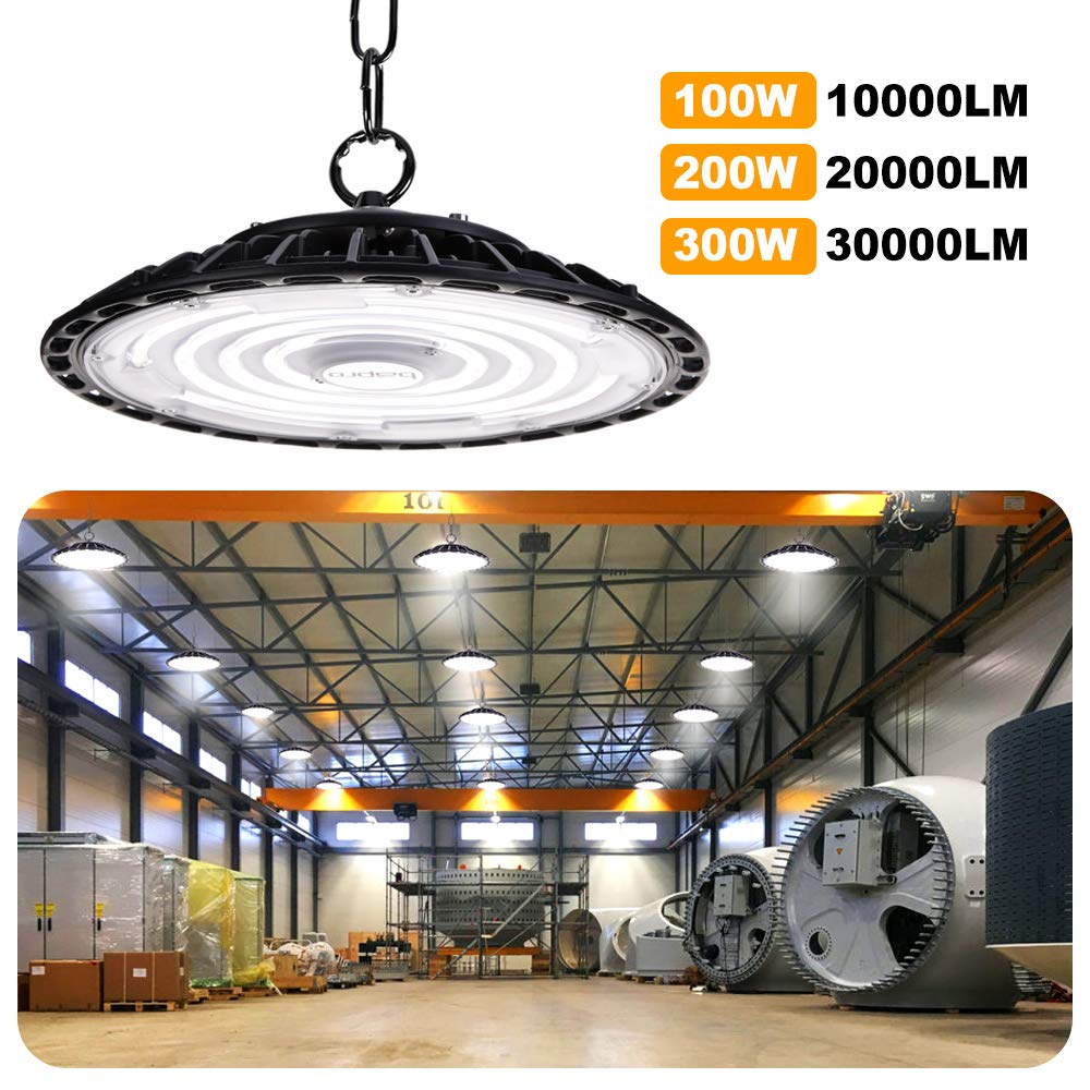 bapro 10 Pack 300W UFO LED High Bay Light Factory Warehouse Industrial Lamp, 6500K Daylight White LED Commercial High Bay Light Workshop Light Garage Light, Fast Dispatch from USA (300W, 10 Pack)