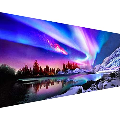 5D Diamond Art PaintingďźLarge Aurora Diamond Painting Kits for AdultsďźDIY Full Drill Crystal Rhinestone Arts and CraftsďźGem Art Painting with Diamond Home Wall Decor Forest Lake (27.5 X 15.7inch)