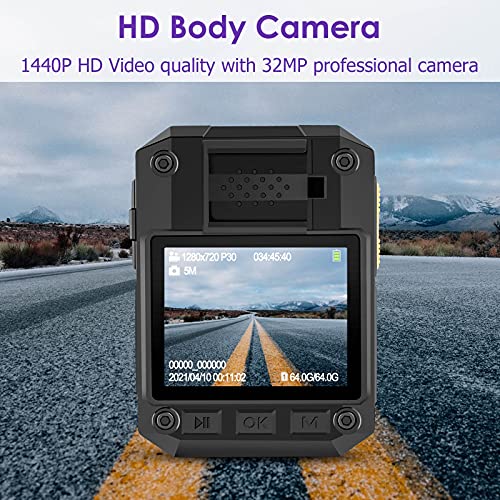 GRC 1440P Police Body Camera with Audio, 64GB Memory, Night Vision,2 Inch Display,Portable Waterproof Body Worn Camera,Premium Body Cam for Law Enforcement Recorder,Personal Use