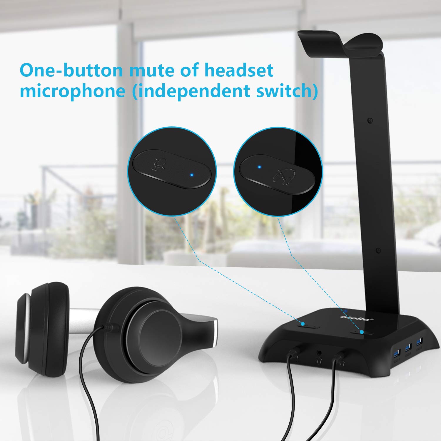 atolla USB Hub, USB 3.0 Hub with Headphone Stand, Powered USB Hub with 3 USB 3.0 Ports and 3 USB Charging Ports, 3.5mm AUX Ports with On/Off Switches, and 12V/2.5A Power Adapter