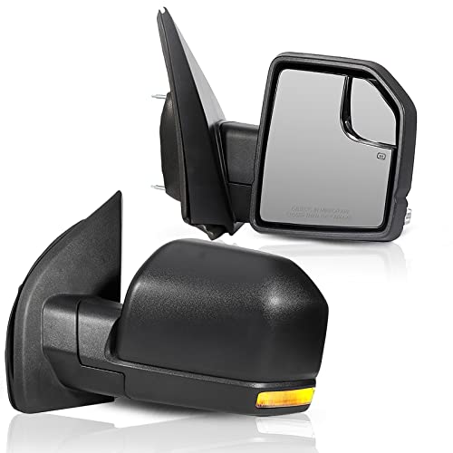 ECCPP Tow Mirrors Towing Mirrors fit for 2015-2019 for F150 Pickup Truck with Left Right Side Power Adjusted Heated Turn Signal Light with Black Housing Manual Folding Manual Telescoping