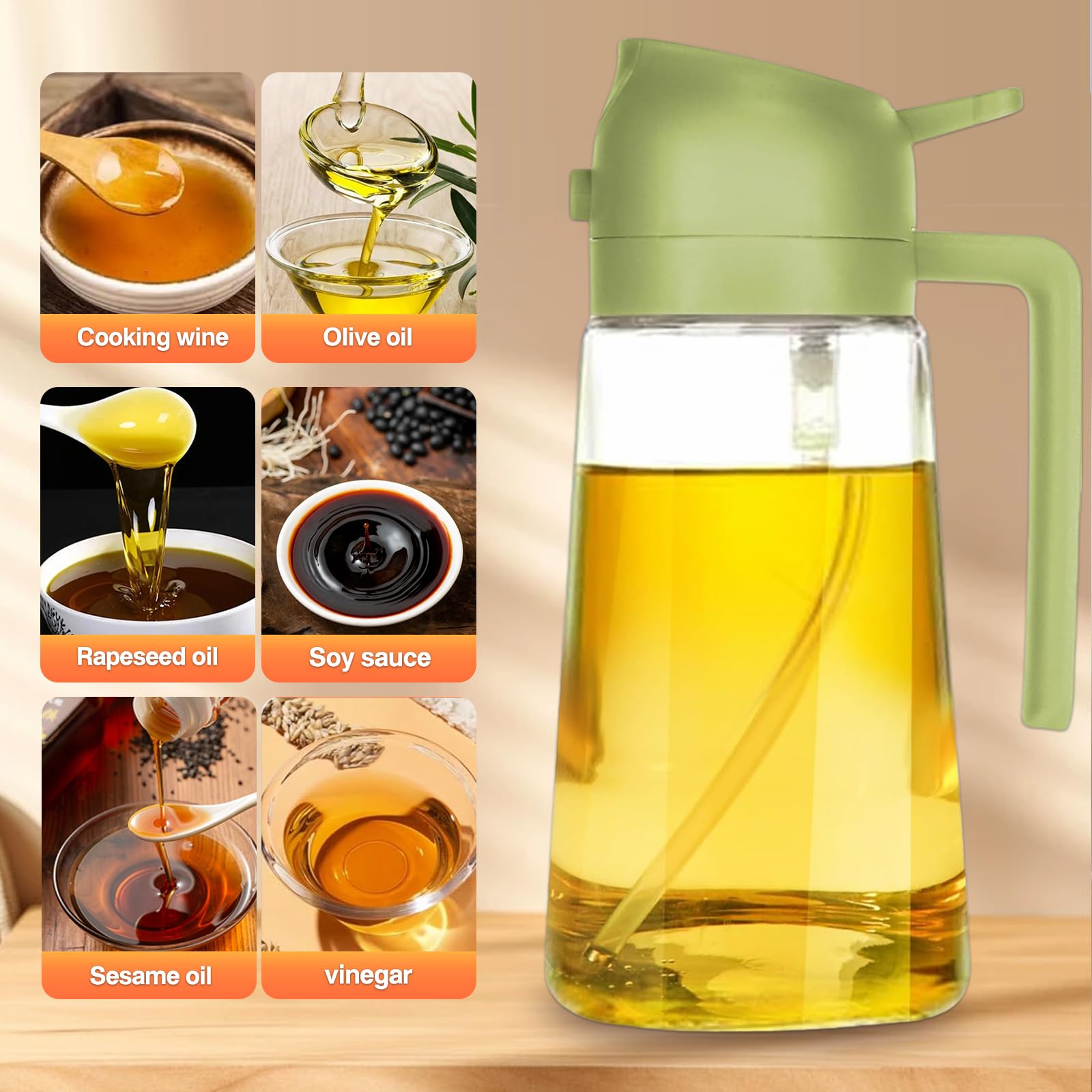 16oz Oil Dispenser Bottle - 2 in 1 Olive Oil Dispenser Bottle for Kitchen, 470ml Olive Oil Bottle,it's perfect for cooking, salads, and BBQs (Black, 1PCS)