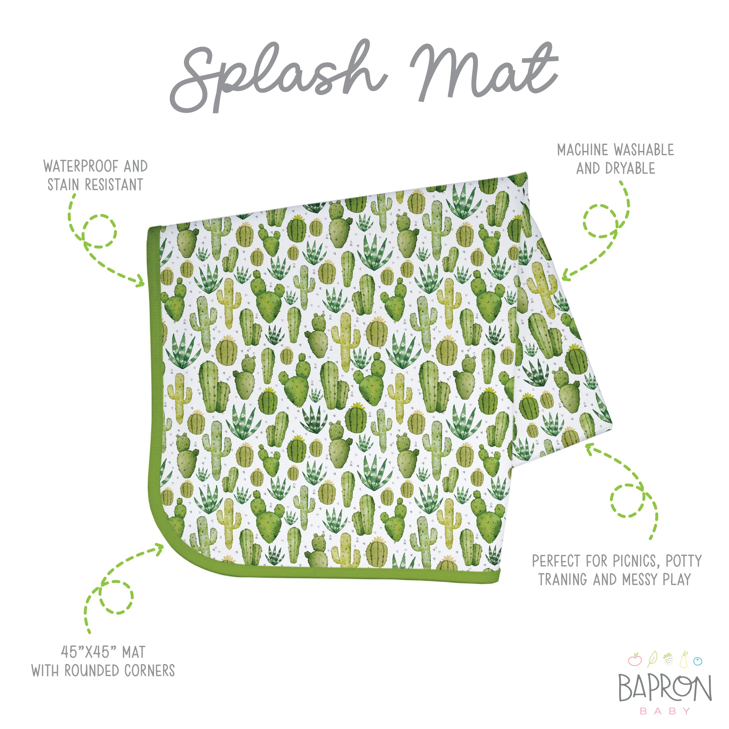 BapronBaby Desert Cactus Splash Mat - Waterproof Catch-All for Under High Chairs, Floors, Tables, Playtime or Arts & Crafts - Machine Washable - 45" x 45β