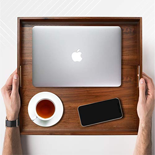 Large Ottoman Tray | 19 x 19 inches Oversized Square Solid Black Walnut Wooden Table Serving Tray | with Handles - Durable - Sleek Design for Coffee, Tea, Breakfast Platter, Decorative