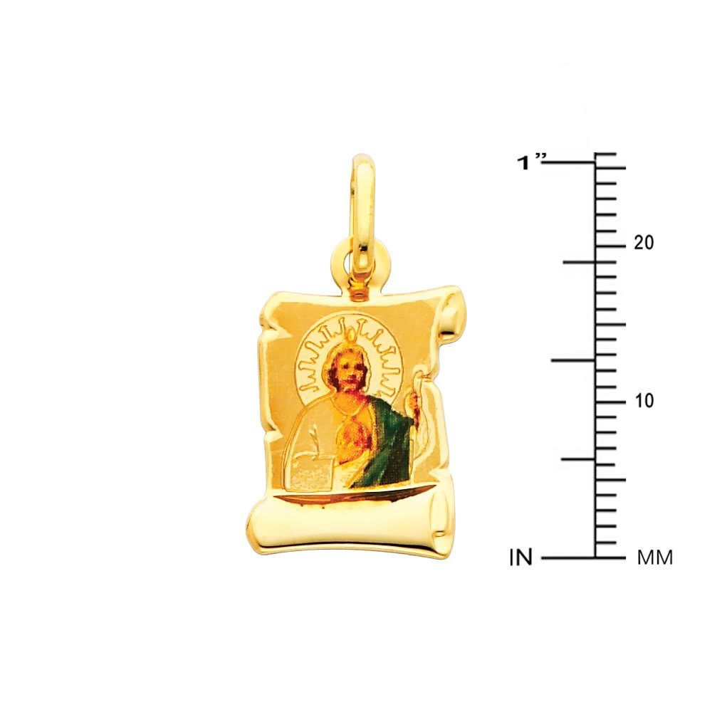 14k REAL Yellow Gold Religious Saint Jude Enamel Picture Charm Pendant