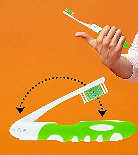 Azi 2pc Premium TSA Approved Travel Toothbrush On The Go Folding Medium Bristles & Tongue Cleaner/Gum Massager Travel Camping Handbag Backpack Car RV Dorm Gym School Locker